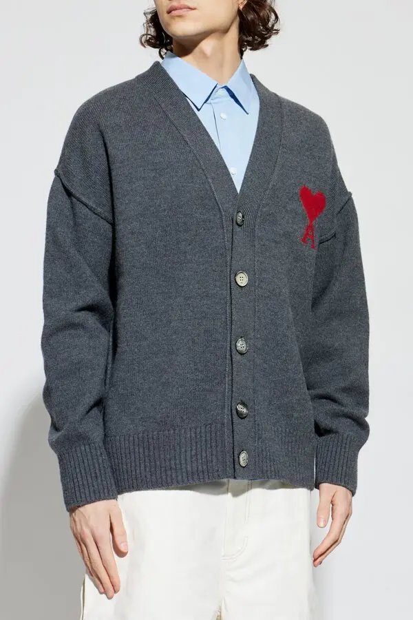 Ami Wool Cardigan With Logo