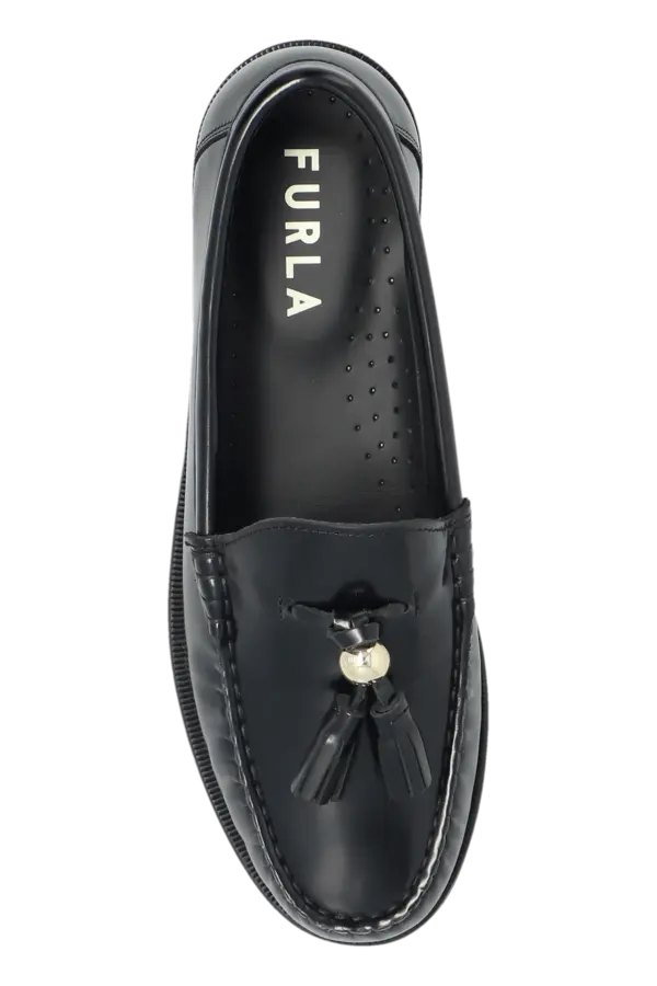 Furla College Leather Loafers - Black