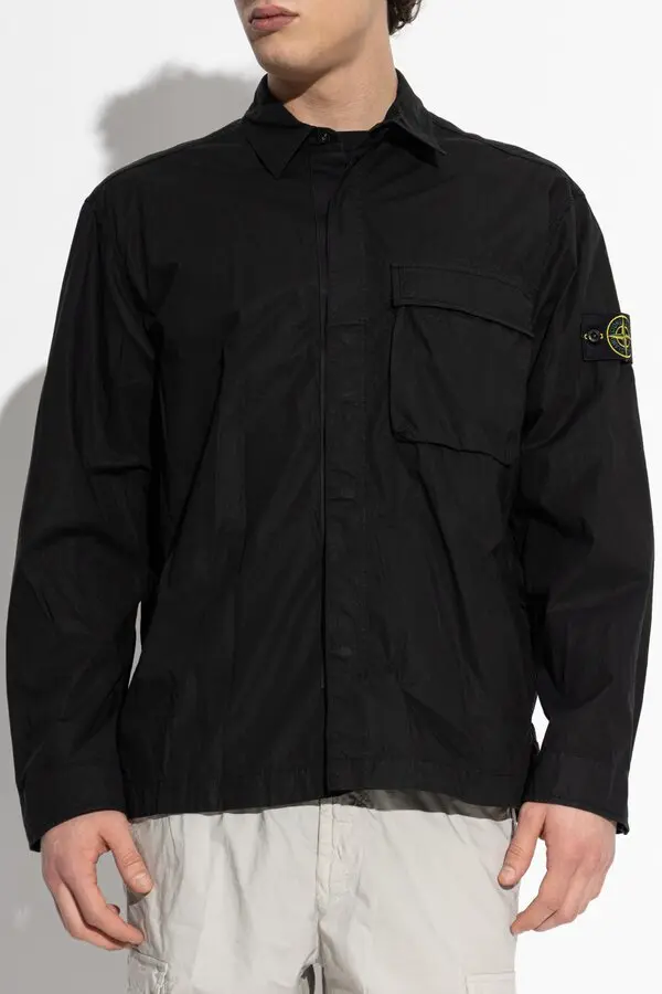 Stone Island Long-sleeve Shirt With Pocket And Classic Collar - Black