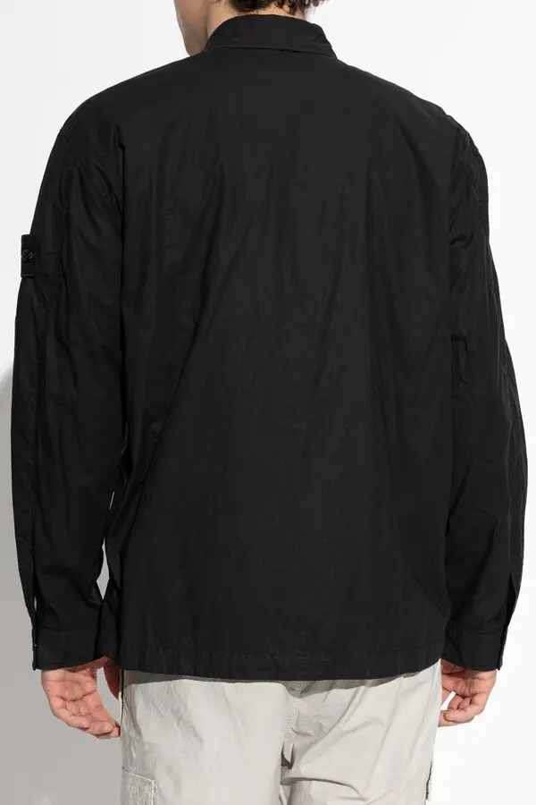 Stone Island Long-sleeve Shirt With Pocket And Classic Collar - Black