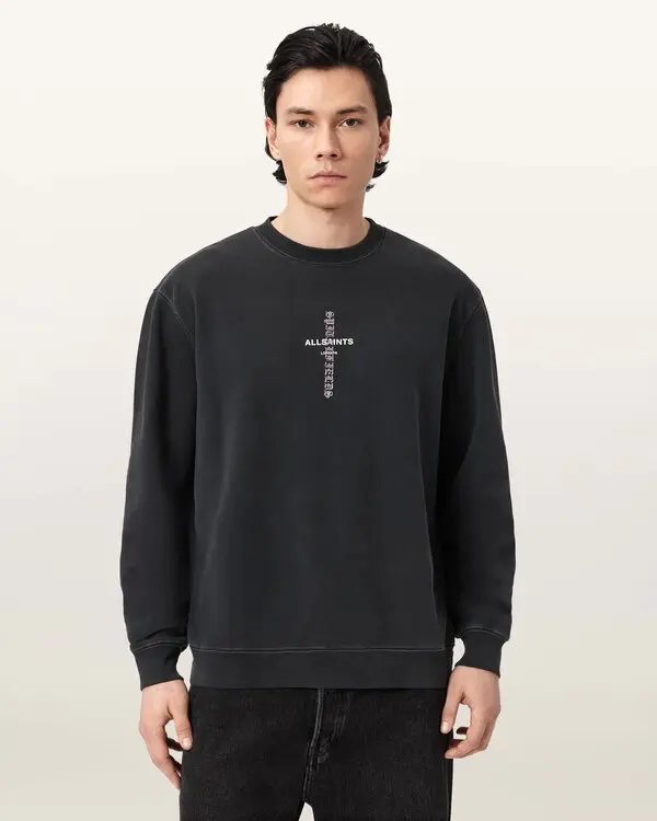 ALLSAINTS Knox Boxy Embroidered Sweatshirt - Black