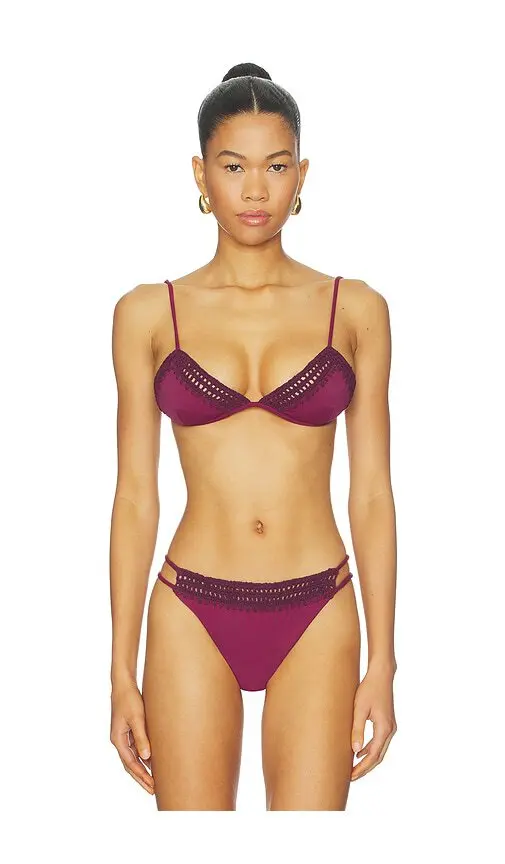 LESLIE AMON Garis Trim Bikini Top - Deep Red