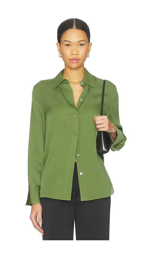 Vince Long Sleeve Button-down Silk Blend Blouse