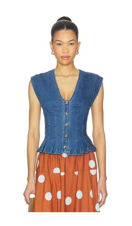 Free People Dylan Denim Vest - Medium Blue
