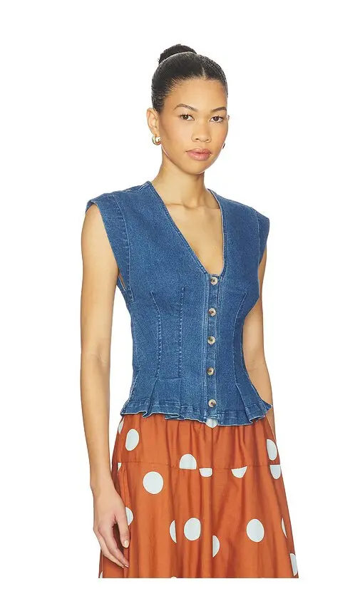 Free People Dylan Denim Vest - Medium Blue