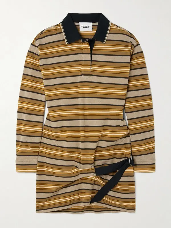 MARANT ETOILE Isea Gathered Buckle-detailed Organic Cotton-piqué Mini Dress - Multi