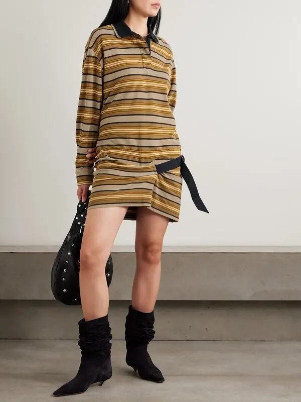 MARANT ETOILE Isea Gathered Buckle-detailed Organic Cotton-piqué Mini Dress - Multi