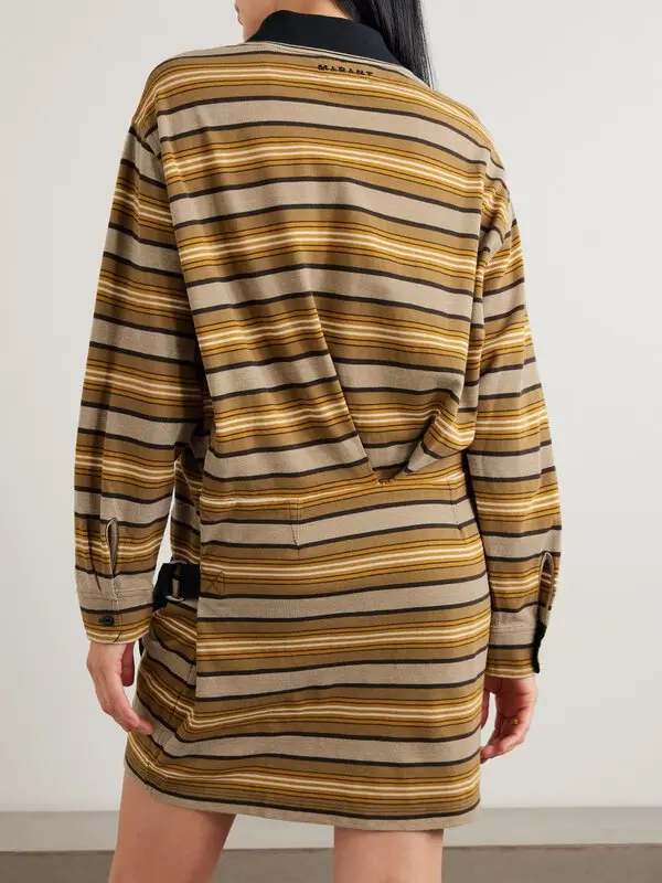 MARANT ETOILE Isea Gathered Buckle-detailed Organic Cotton-piqué Mini Dress - Multi