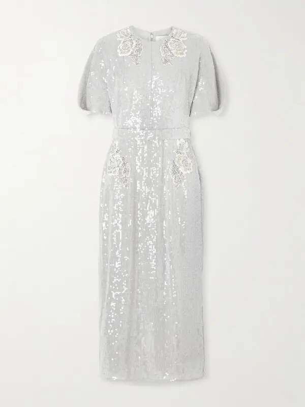 Erdem Embellished Sequined Chiffon Midi Dress - Silver