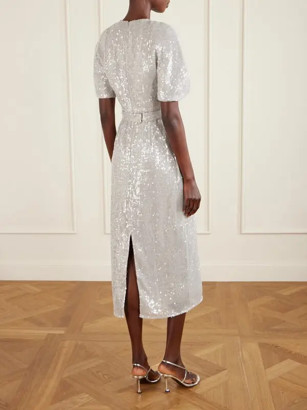 Erdem Embellished Sequined Chiffon Midi Dress - Silver
