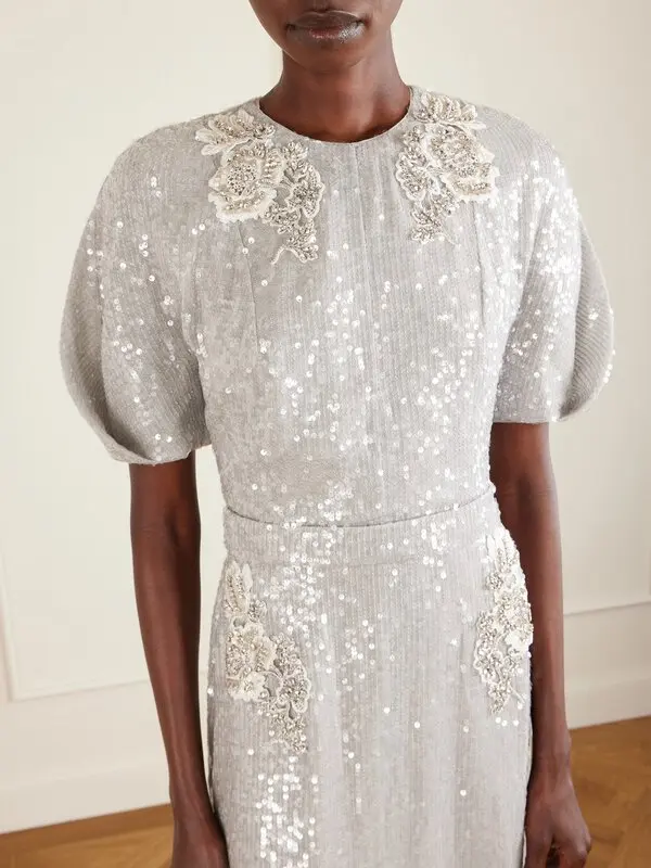 Erdem Embellished Sequined Chiffon Midi Dress - Silver