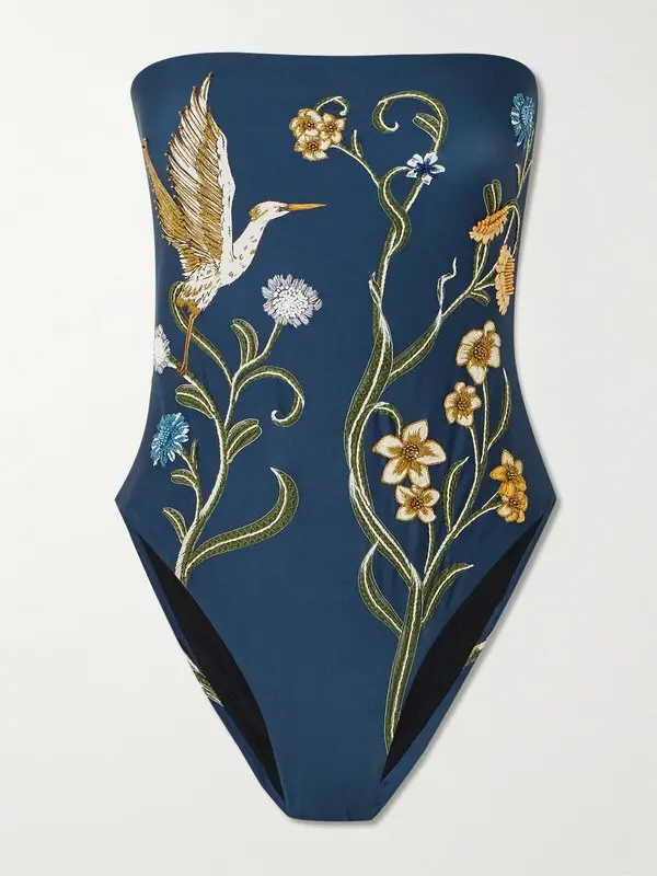 Agua Bendita Durazno Laguna Strapless Embellished Embroidered Recycled Swimsuit - Multi