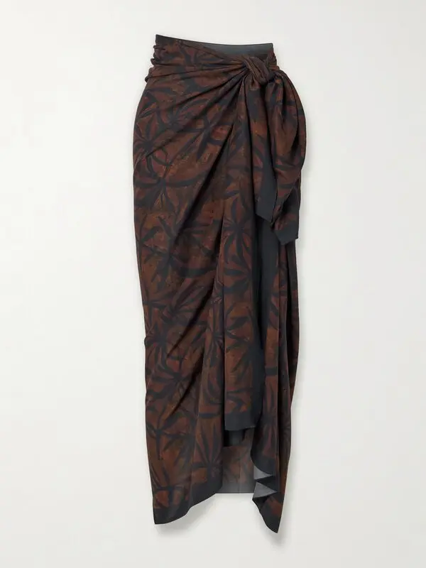SARA CRISTINA Embellished Printed Voile Pareo - Orange