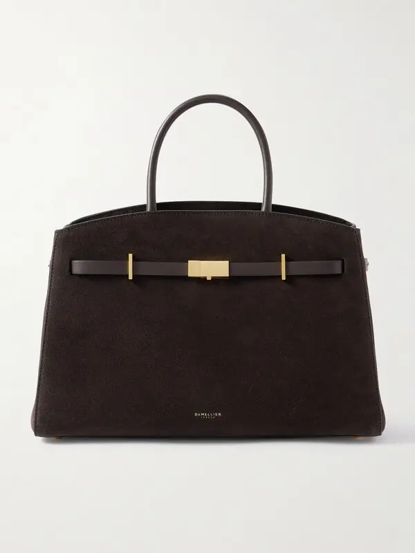 DEMELLIER The Hudson Midi Leather-trimmed Suede Tote - Brown