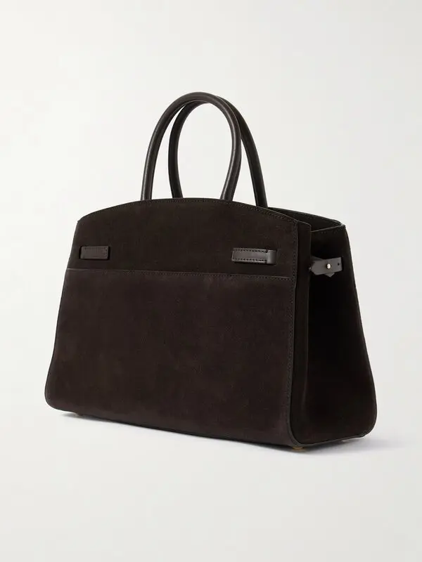 DEMELLIER The Hudson Midi Leather-trimmed Suede Tote - Brown