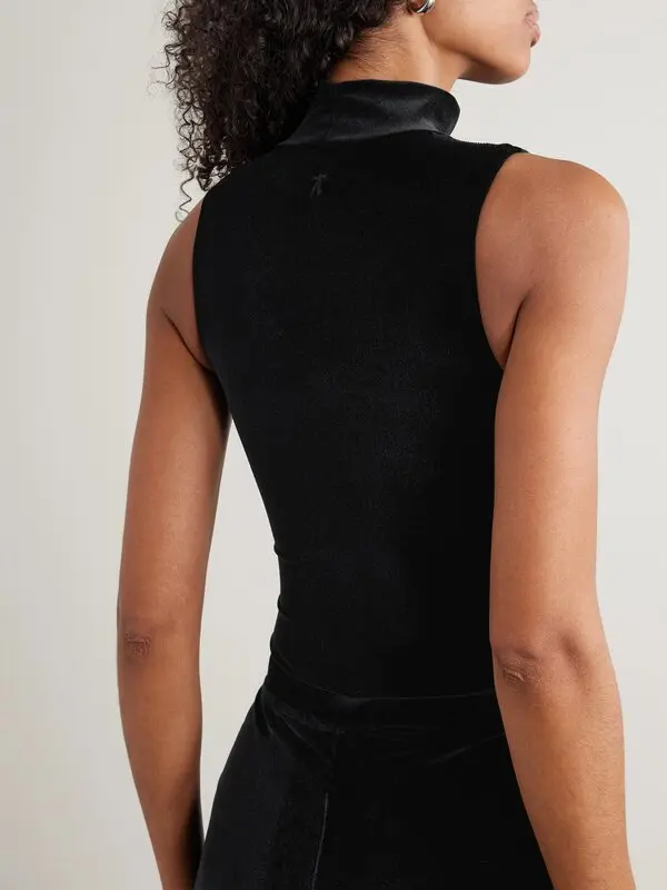 THE PARK Stretch-velvet Thong Bodysuit