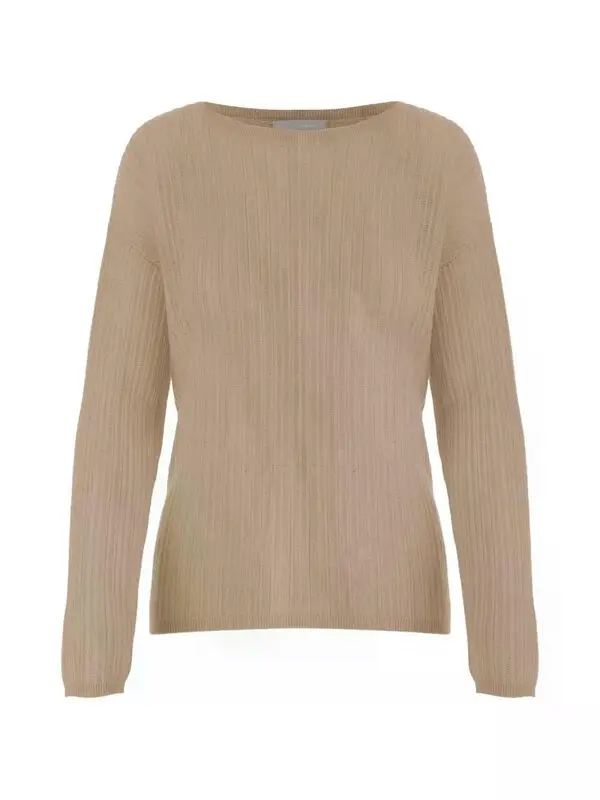ALLUDE Ribbed Knit Crew Neck Long Sleeve Sweater