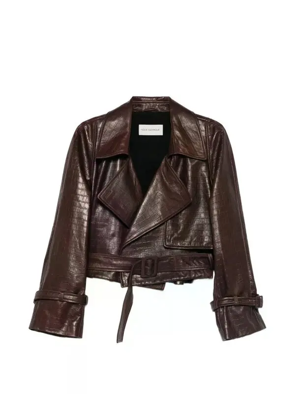 Nour Hammour Croco Belted Leather Jacket