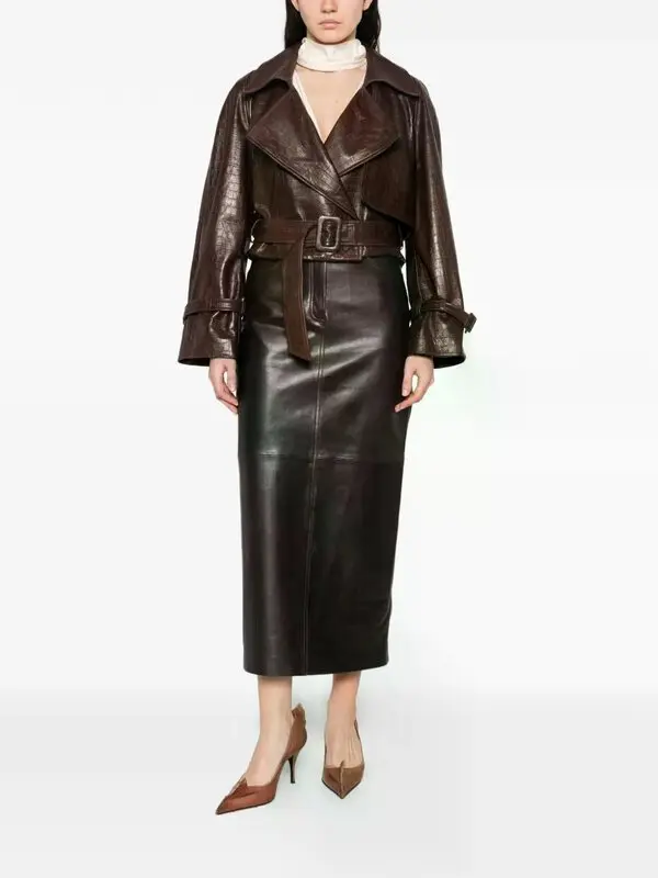 Nour Hammour Croco Belted Leather Jacket