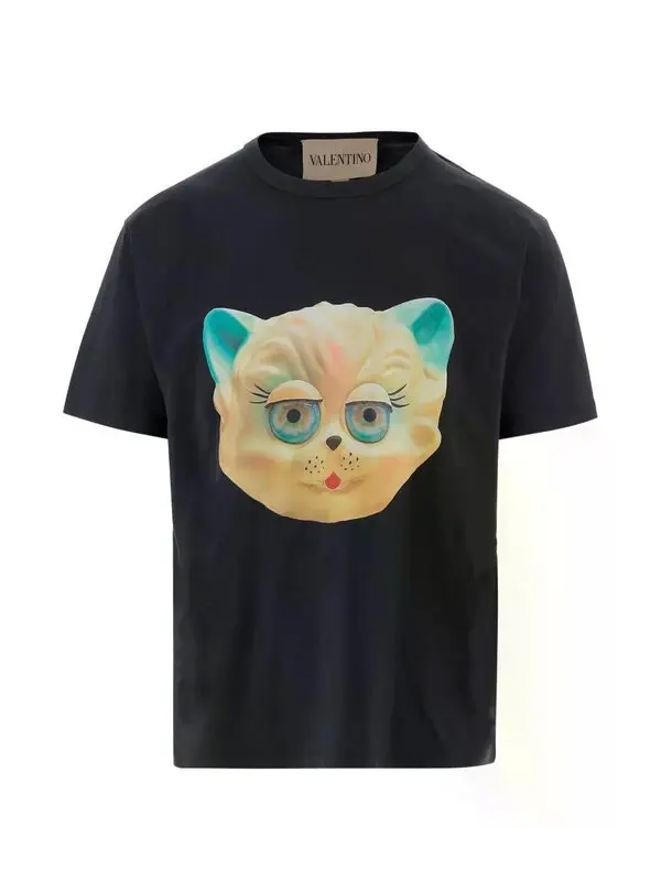 Valentino Garavani Cotton T-shirt With Le Chat De La Maison Print