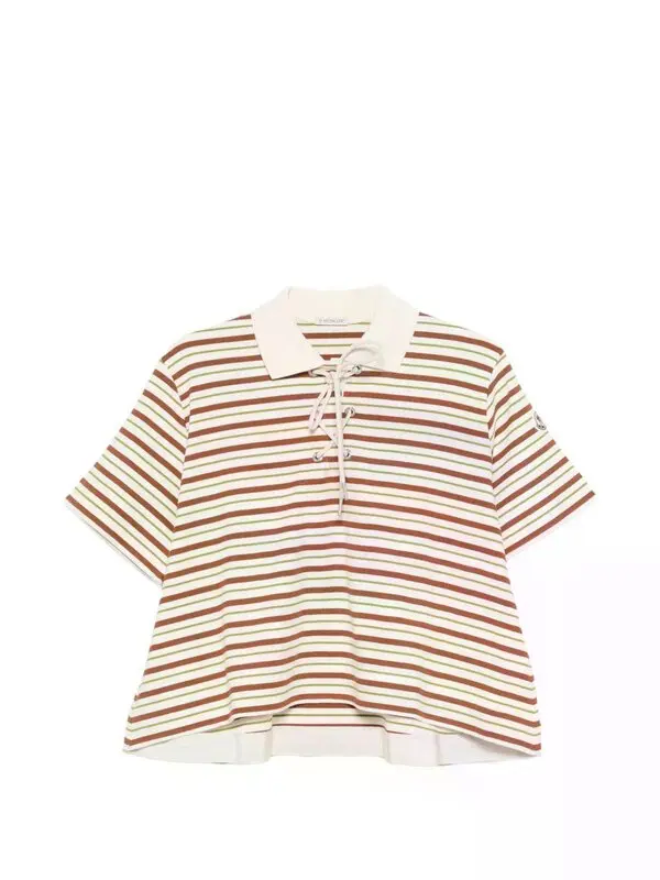 Moncler Striped Lace-up Polo Top - Neutrals