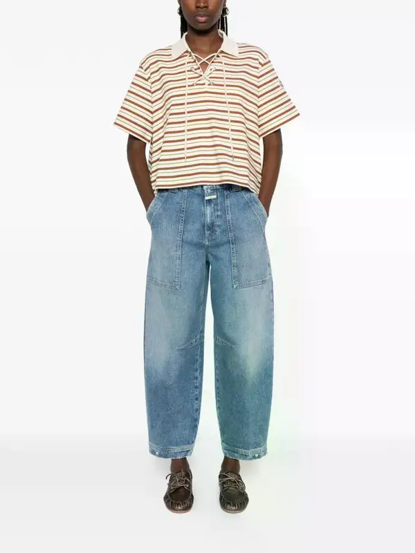 Moncler Striped Lace-up Polo Top - Neutrals