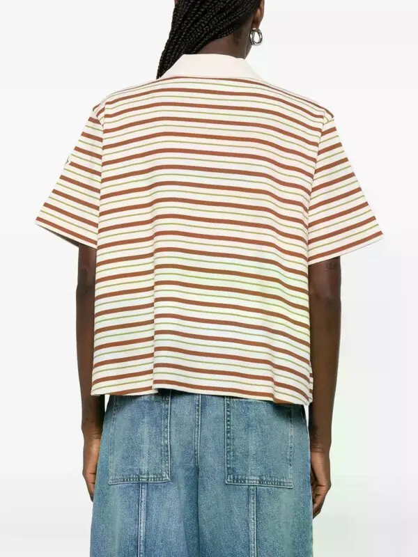 Moncler Striped Lace-up Polo Top - Neutrals