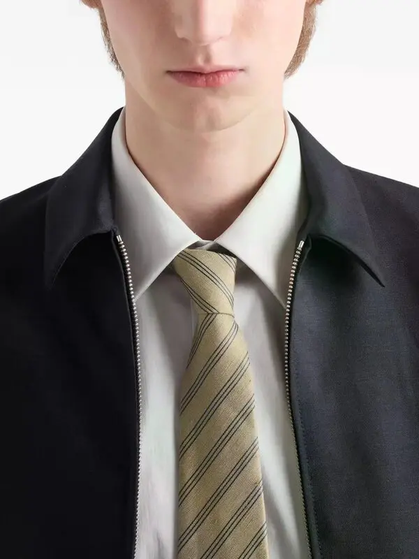 Prada Striped Neck Tie Linen - Neutrals