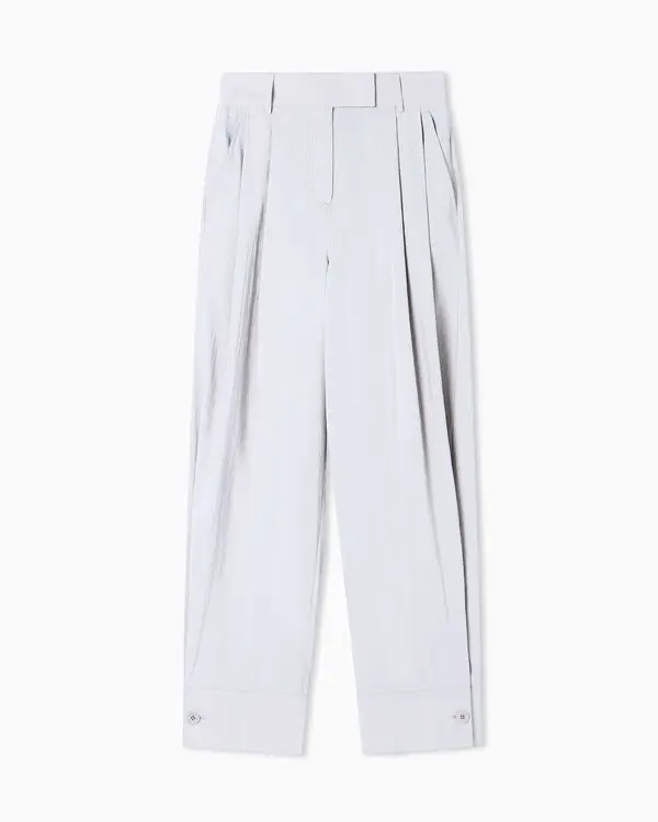 Giorgio Armani Washed Technical Silk Wide Leg Trousers - Grey