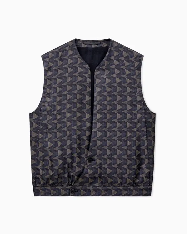 Giorgio Armani Single-breasted Waistcoat In Cupro Canvas With A Geometric Print - Patterned