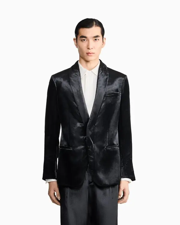 Giorgio Armani Single-breasted Velvet Jacket - Black