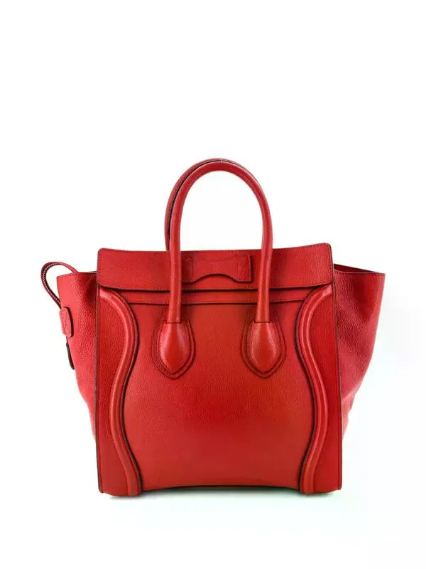 Celine Luggage Bag Smooth Leather Micro Tote Bag - Red