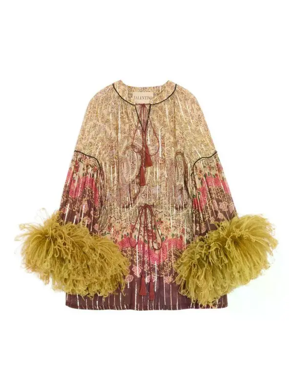 Valentino Garavani Paisley Blouse With Feather Trim - Neutrals