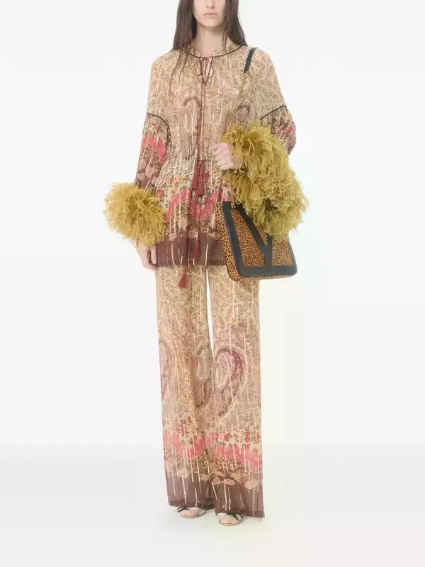 Valentino Garavani Paisley Blouse With Feather Trim - Neutrals