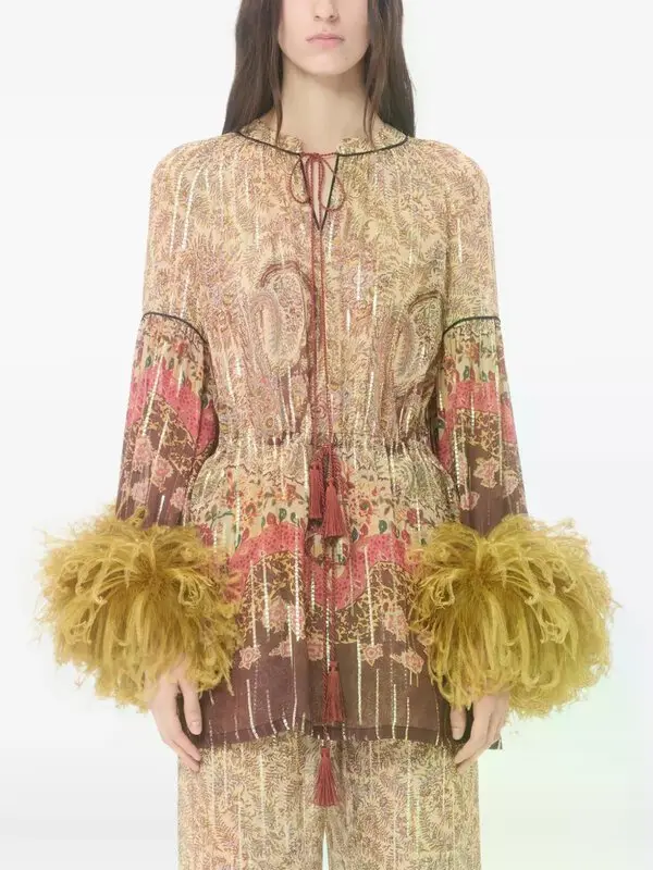 Valentino Garavani Paisley Blouse With Feather Trim - Neutrals