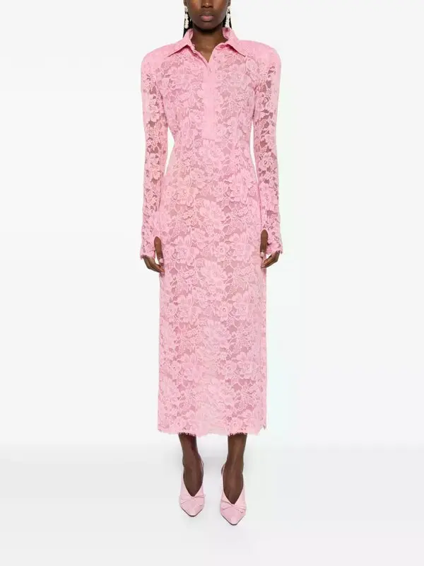 ROWEN ROSE Floral Lace Polo-collar Dress - Pink