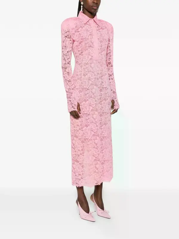 ROWEN ROSE Floral Lace Polo-collar Dress - Pink