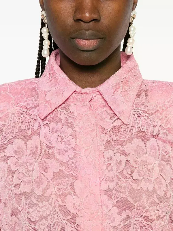 ROWEN ROSE Floral Lace Polo-collar Dress - Pink