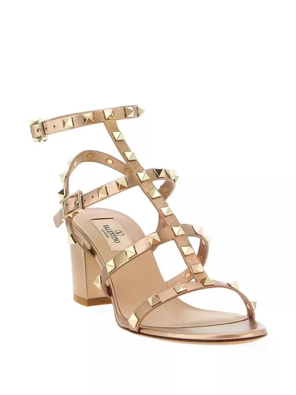 Valentino Garavani Rockstud Leather Block Heel Sandals - Pink