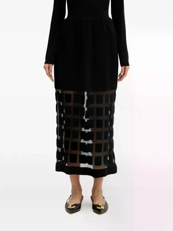 Liviana Conti Square Pattern Sheer Midi Skirt