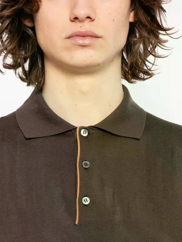 Canali Knitted Polo Shirt - Brown