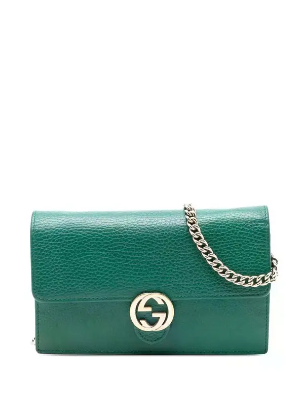Gucci 2016-2025 Interlocking G Dollar Calfskin Wallet On Chain Crossbody Bag - Green