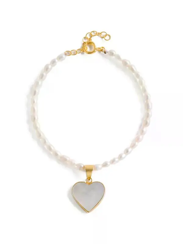 FREYA ROSE Heart Pendant Pearl Bracelet - Gold
