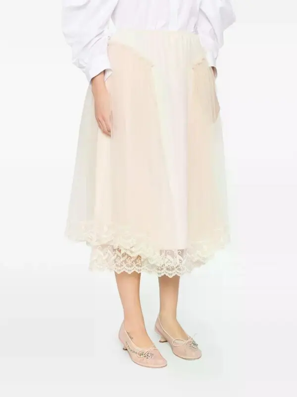Simone Rocha Lace-trim Hip-detail Midi Skirt - Neutrals
