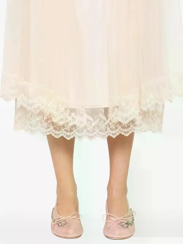 Simone Rocha Lace-trim Hip-detail Midi Skirt - Neutrals