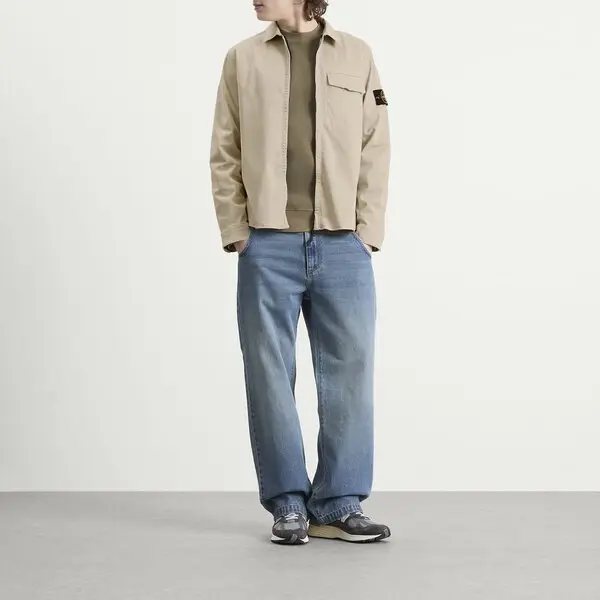 Stone Island Organic Cotton Satin Zip Shirt Jacket - Pearl Grey