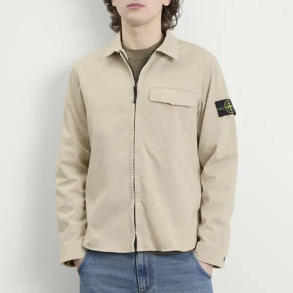 Stone Island Organic Cotton Satin Zip Shirt Jacket - Pearl Grey