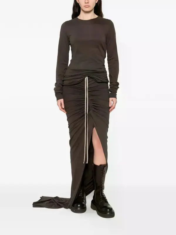 MONCLER + RICK OWENS Drawstring Slit Maxi Skirt - Brown