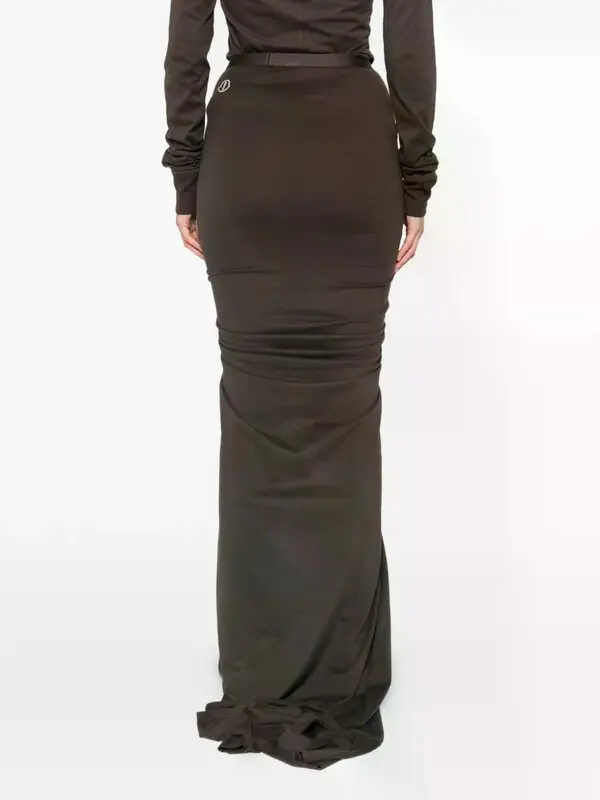 MONCLER + RICK OWENS Drawstring Slit Maxi Skirt - Brown