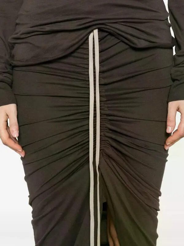 MONCLER + RICK OWENS Drawstring Slit Maxi Skirt - Brown